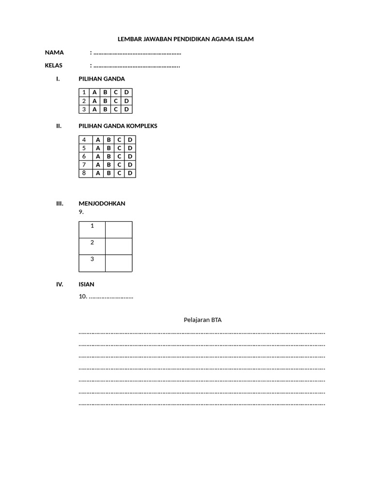 Lembar Jawaban LJK | PDF