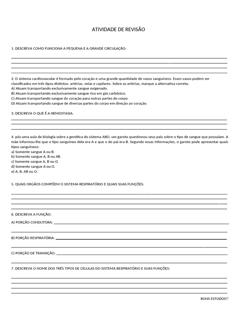 Atividade de Revisão Tipo 1 Resp Sang Card | PDF