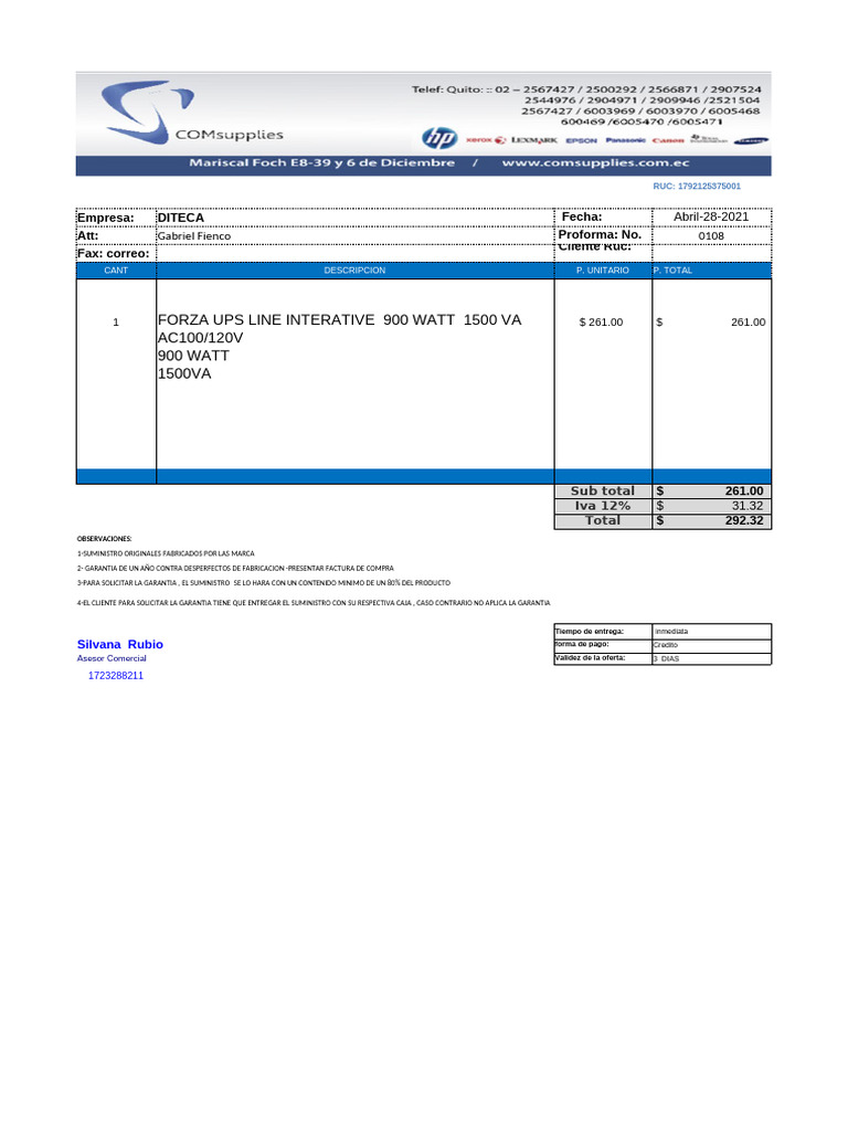 Compsuplays Ups Proforma El Coca | PDF