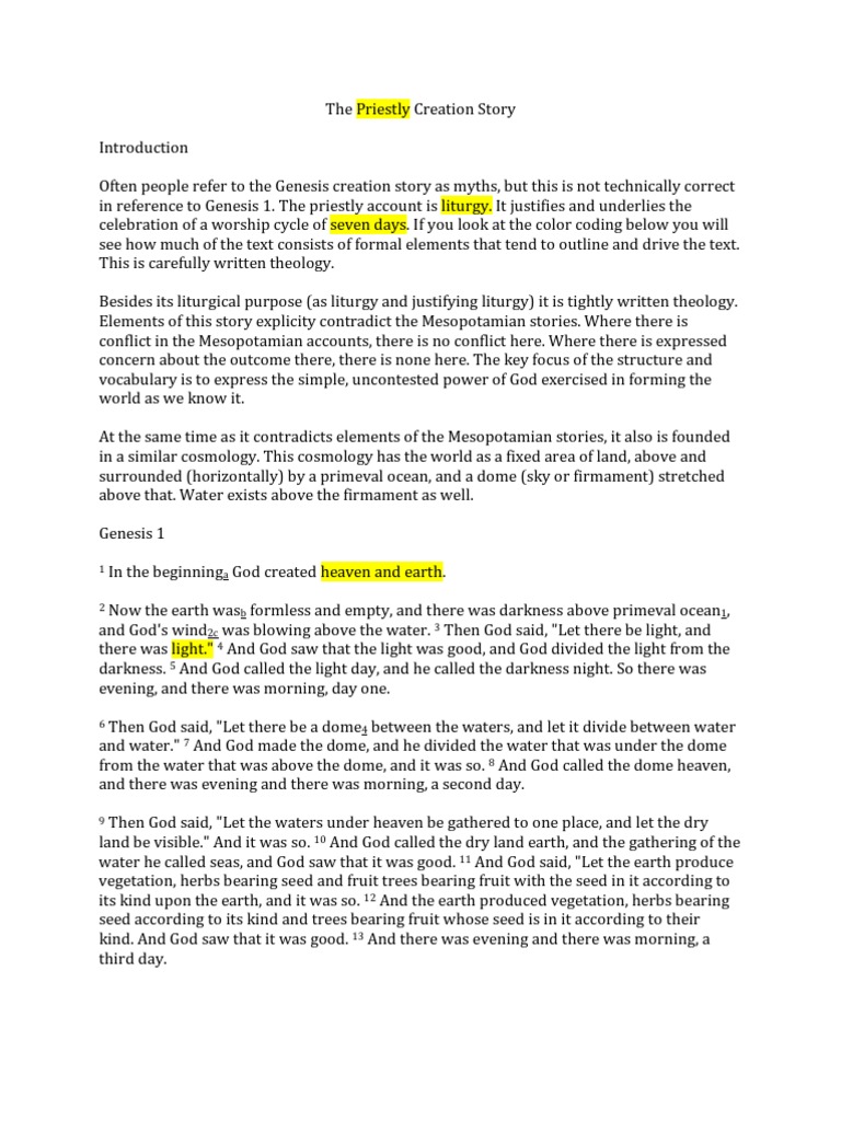 The Priestly Creation Story | PDF | Genesis Creation Narrative | Eve