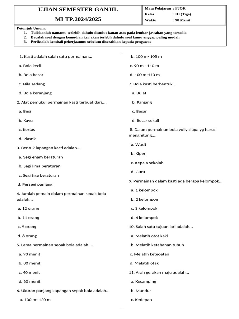 Soal Penjas KLS Iii | PDF