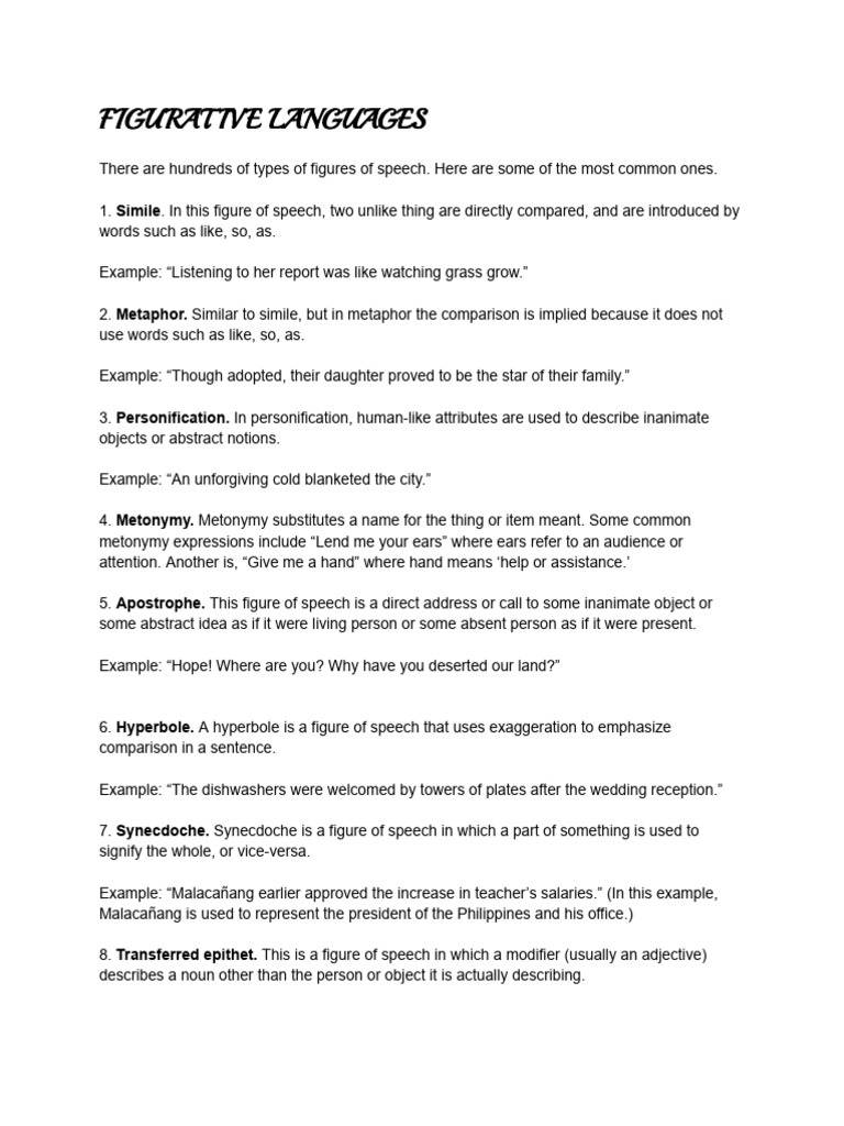 Figurative Languages | PDF | Metaphor | Rhetorical Techniques