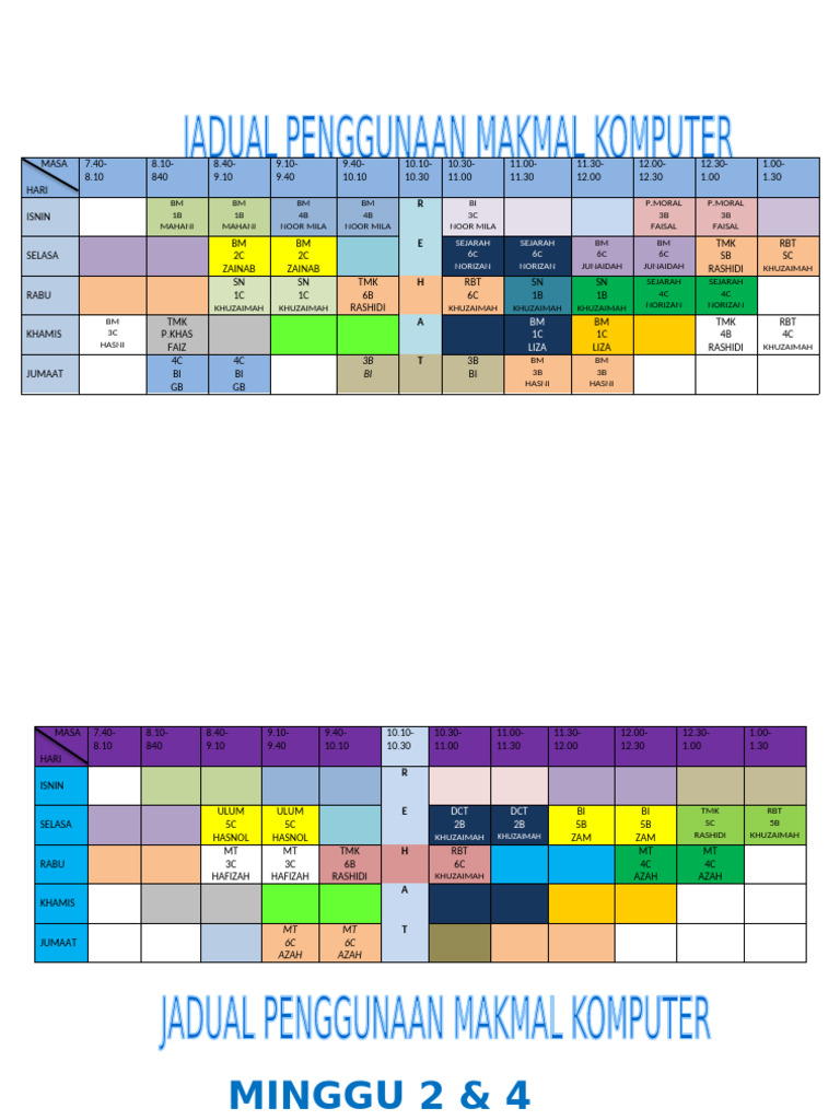 Jadual Makmal Komputer Edit | PDF