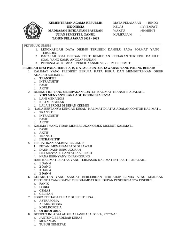 Bindo Kelas 4 Ganjil 2024 | PDF | Kajian Bahasa Asing