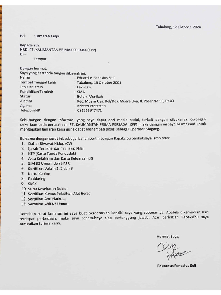 Operator Magang - Eduardus Fenesius Seli | PDF | Karier & Perkembangan ...