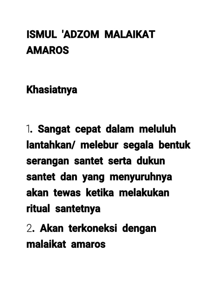 Khasiat Ismul Adzom Malaikat Amaros | PDF | Hukum | Agama & Spiritualitas