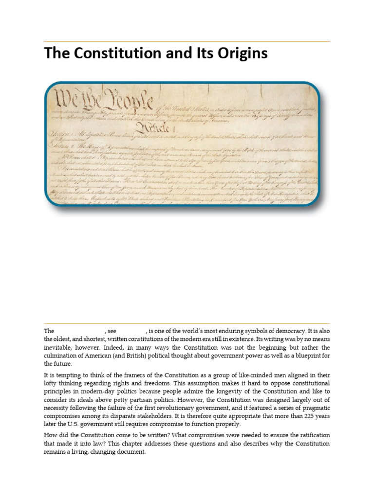 Chapter 2 - The Constitution and Its Origins | PDF | Separation Of Powers Under The United ...