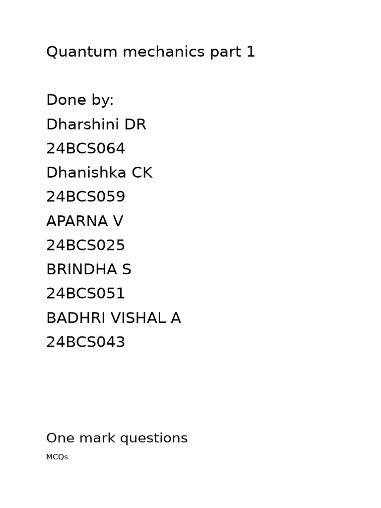 Quantum Physics Questions Part 1 | PDF | Quantum Mechanics | Wave Function