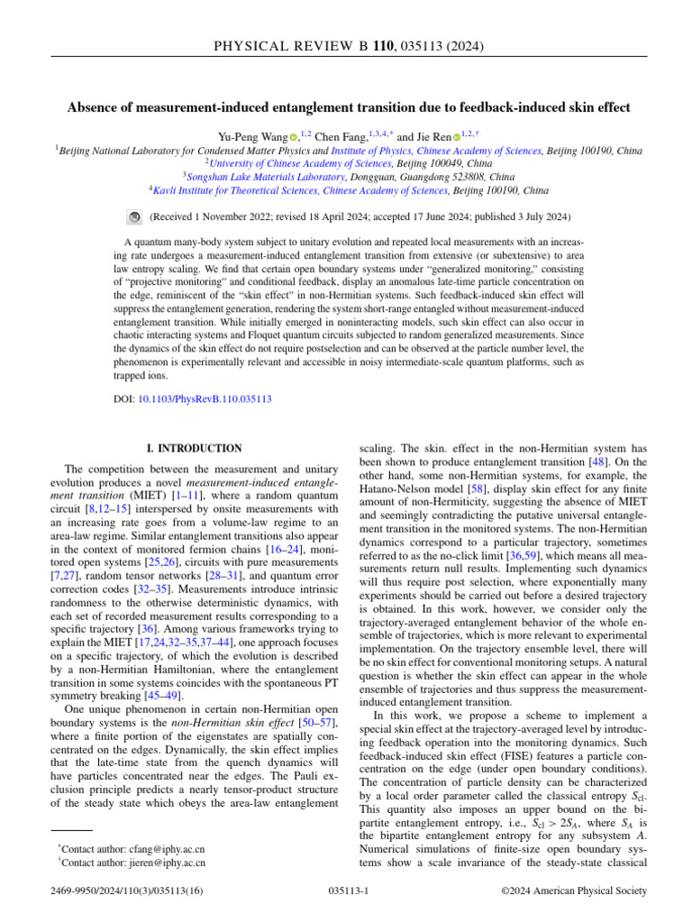 PhysRevB 110 035113 | PDF | Quantum Entanglement | Entropy