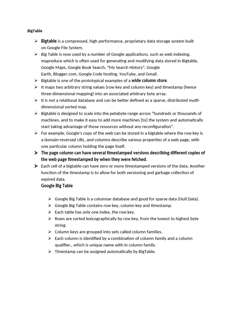 Google Bigtable: Cloud Storage Guide | PDF | Computing | Data