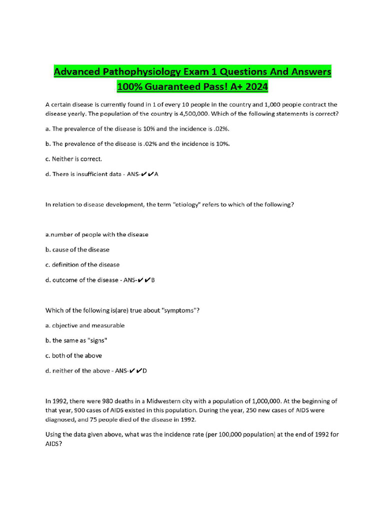Advanced Pathophysiology Exam 1 Questions and Answers 100 Guaranteed ...