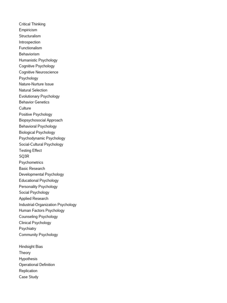 Full AP Psych Course Vocabulary Terms by Unit - Myers' For AP 3ED | PDF ...