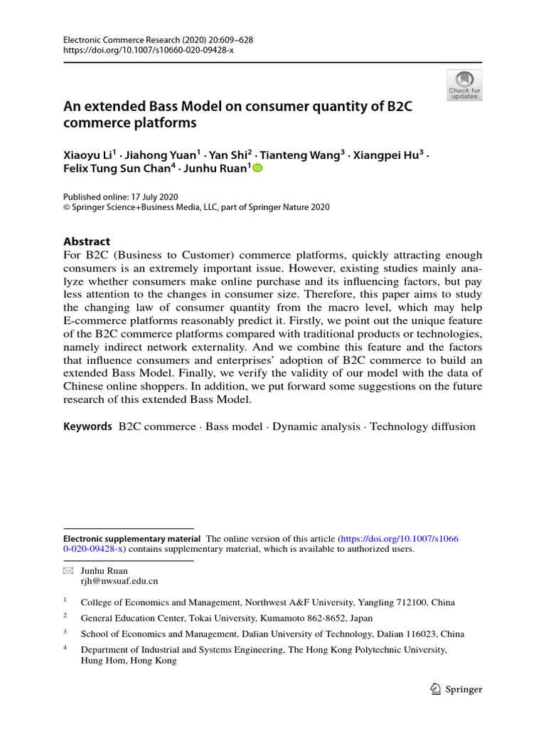 Extended Bass Model for B2C Growth | PDF | E Commerce | Retail