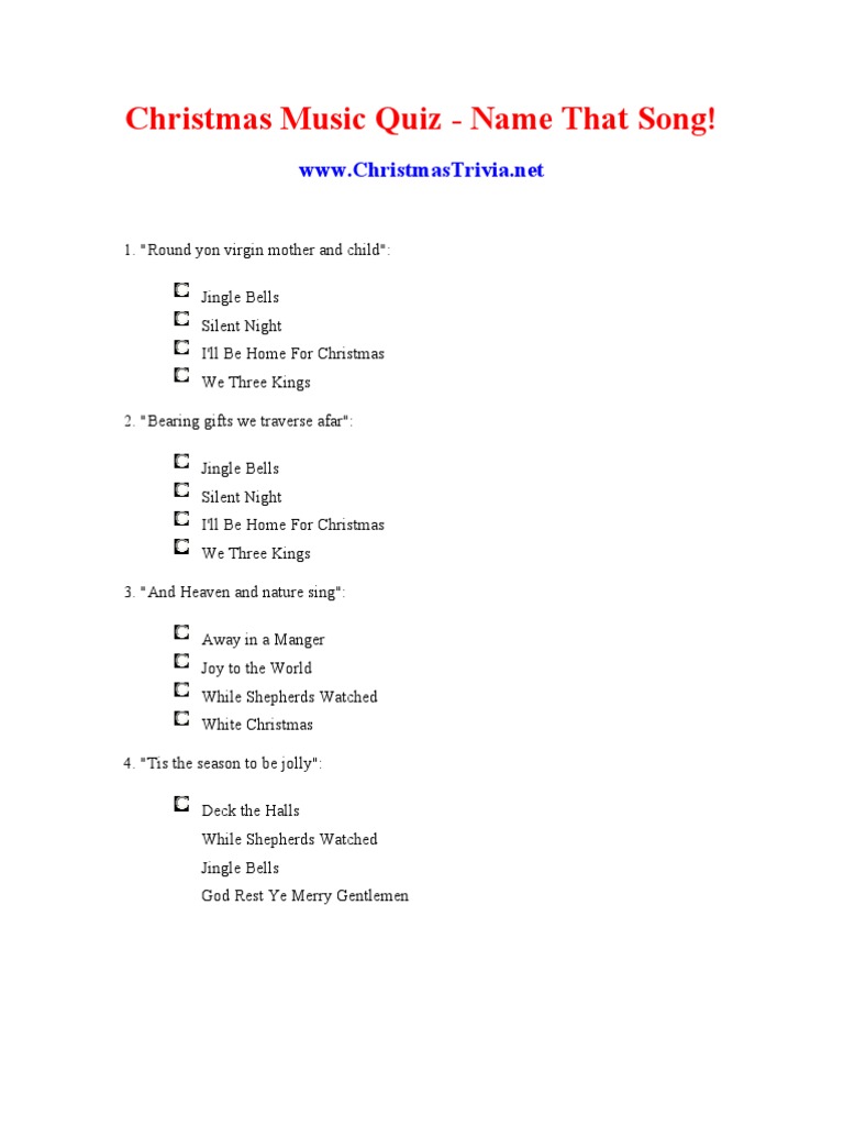 Christmas Music Quiz: Name That Song! | PDF