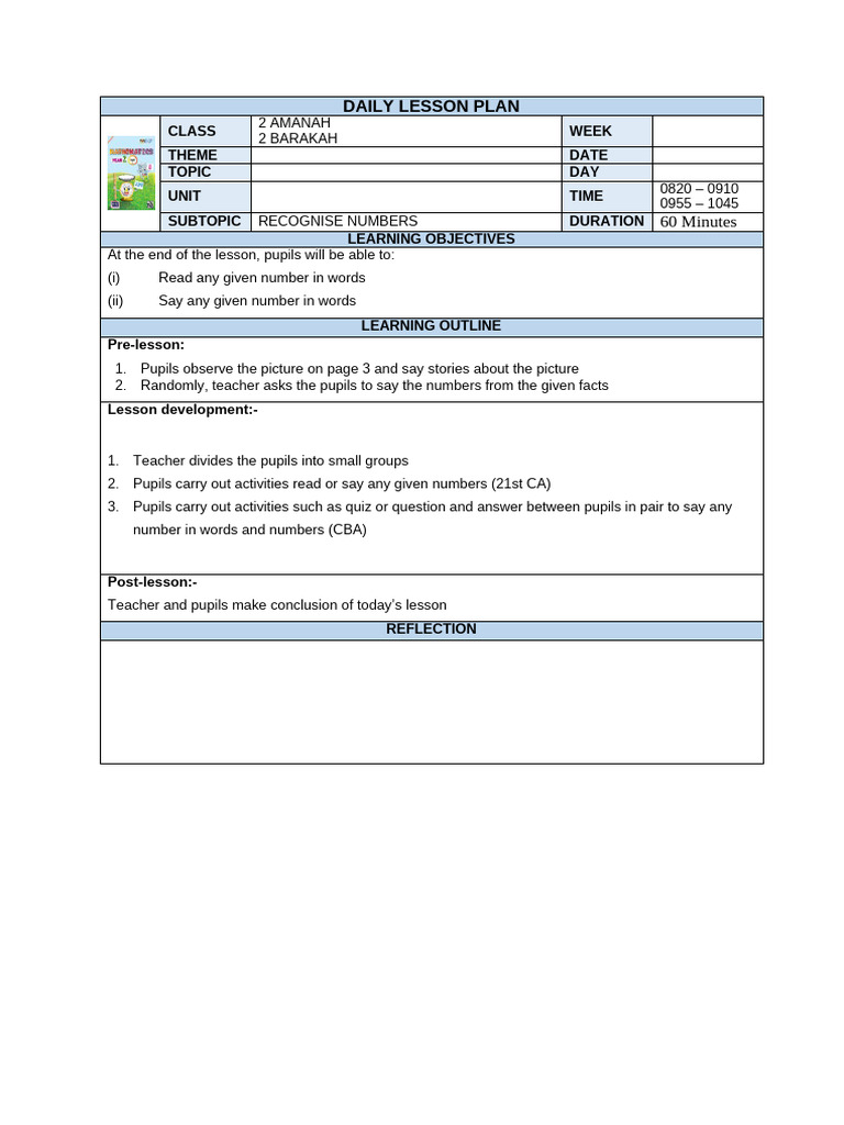 Daily Lesson Plan: Recognizing Numbers | PDF
