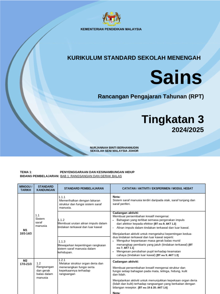 RPT SN T3 2024 - 2025 | PDF