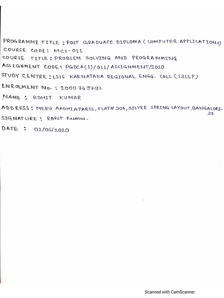 MCS-011 Problem Solving and Programming | PDF MCS-011 Problem Solving and Programming | PDF