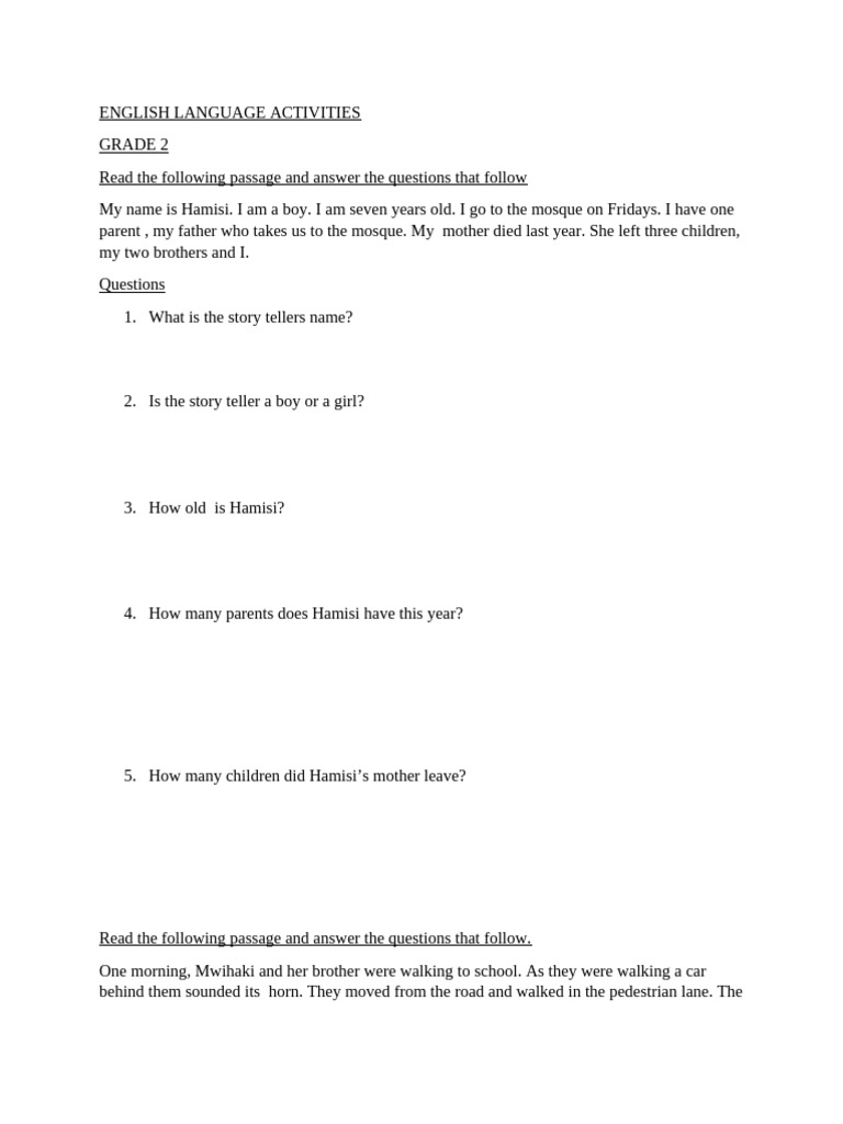 Grade 2 English Language Activities | PDF | Elephant | Linguistics