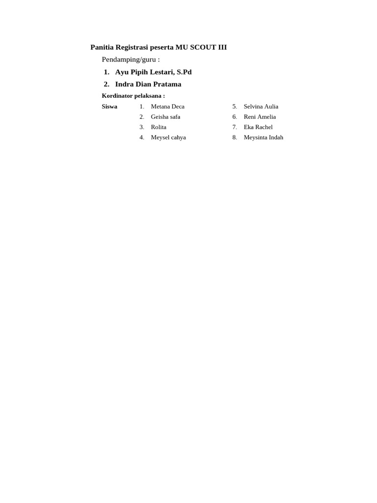 Panitia Registrasi Peserta MU SCOUT III | PDF