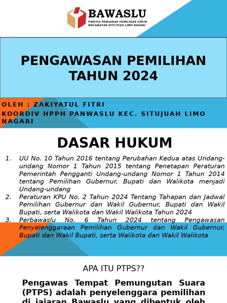 Pengawasan Pemilihan Tahun 2024 PTPS (04 Nov 2024) | PDF