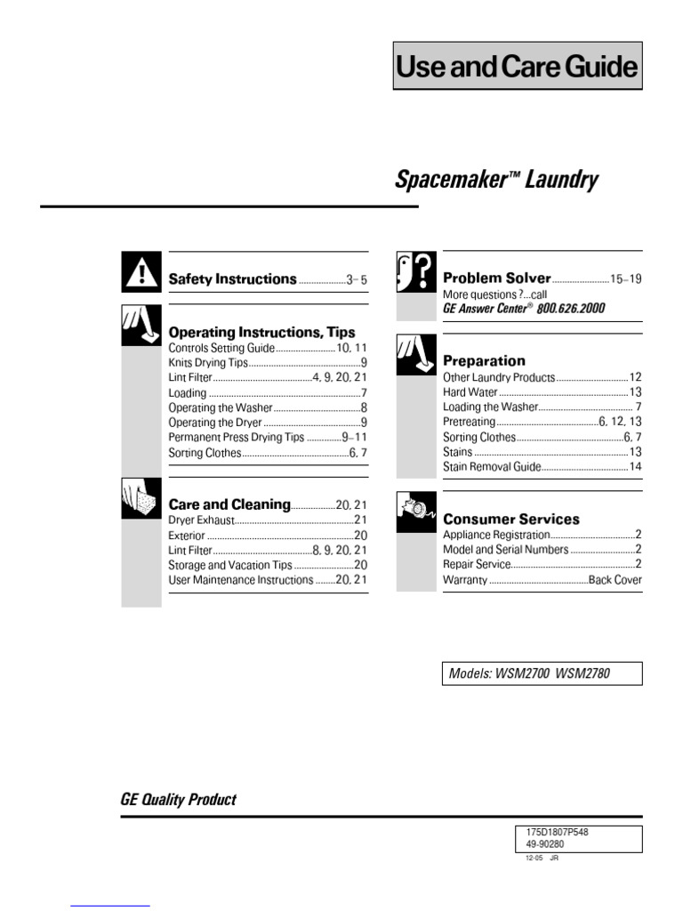 Spacemaker wsm2700h | PDF | Washing Machine | Clothes Dryer