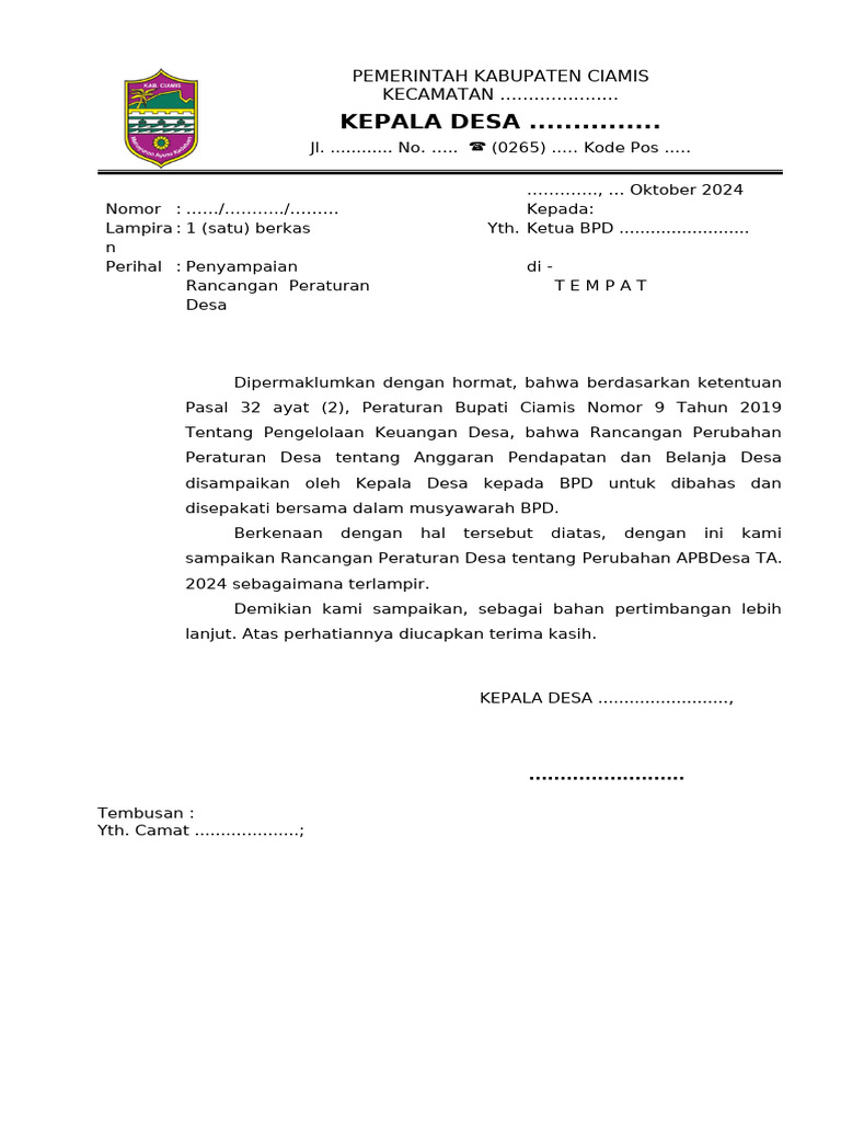 Kelengkapan Perdes APBDesa Perubahan TA. 2024 (Diisi Oleh Desa) | PDF