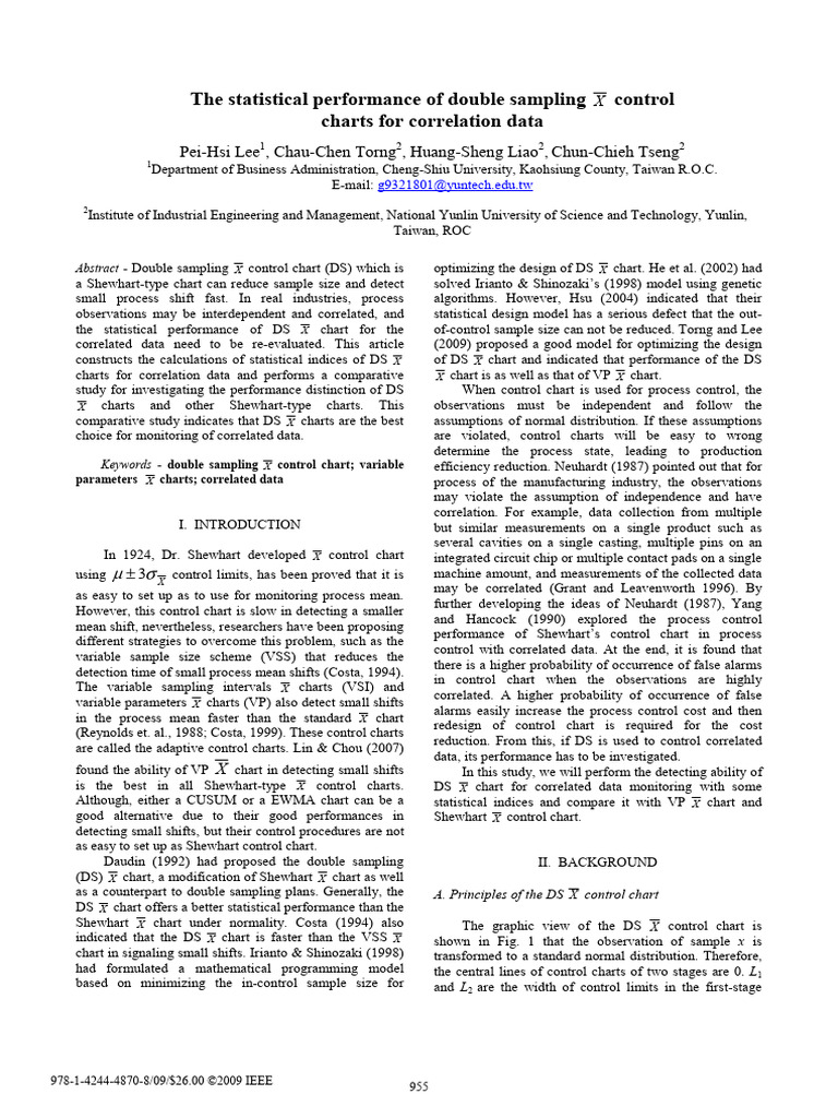 The Statistical Performance of Double Sampling X Bar Control Chart For Corelation Data | PDF ...