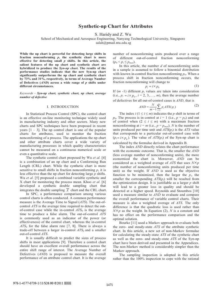 Synthetic Np Chart For Attributes Pdf Technology And Engineering