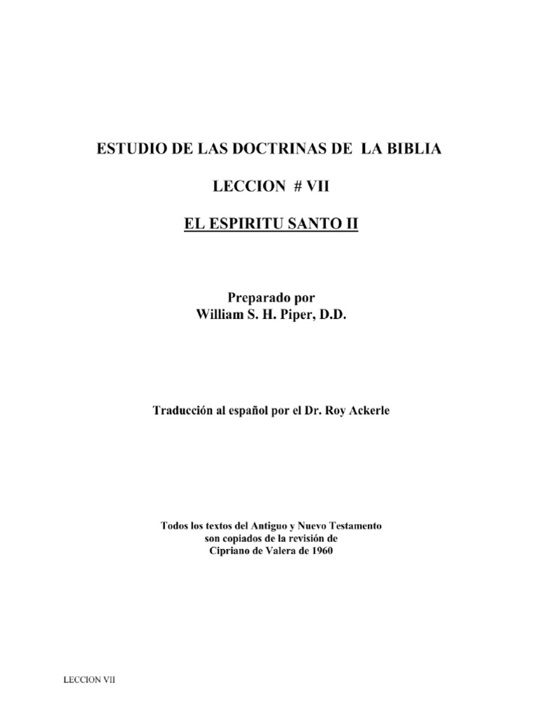 ESTUDIO DE LAS DOCTRINAS DE LA BIBLIA LECCION # VII EL ESPIRITU SANTO II - PDF Descargar Libre | PDF