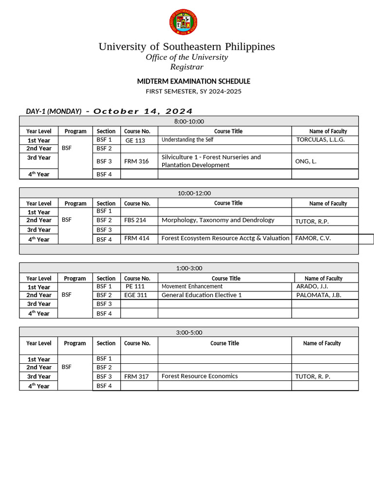 BSF Midterm Examination Scheduled | PDF | Land Management | Natural Resource Management