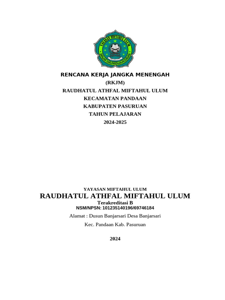 1 RKJM RA Assaefiyah | PDF | Bisnis