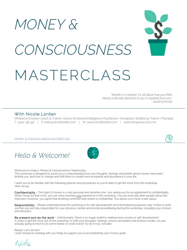 Money Consciousness Workbook | PDF | Thought | Mind