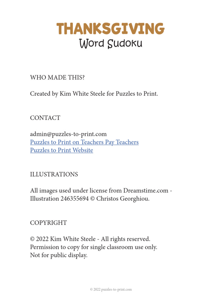 Thanksgiving Word Sudoku | PDF | Games & Activities | Home & Garden