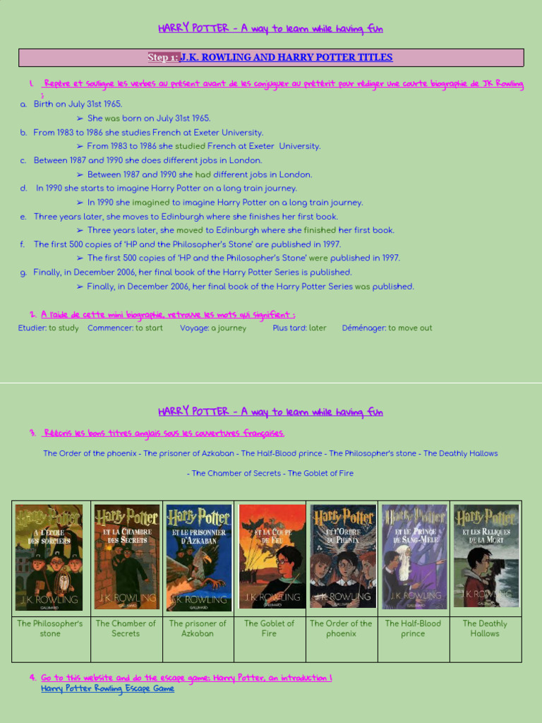 Correction HARRY POTTER - A Way To Learn While Having Fun | PDF ...