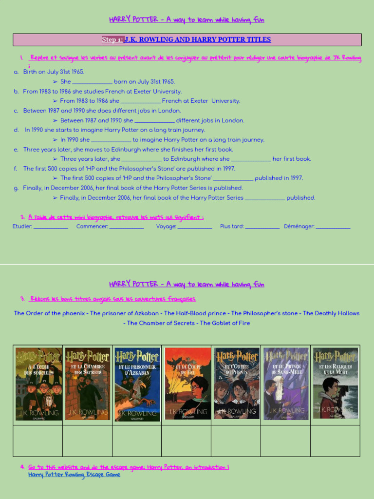 Fun Learning with Harry Potter Activities | PDF | Harry Potter ...