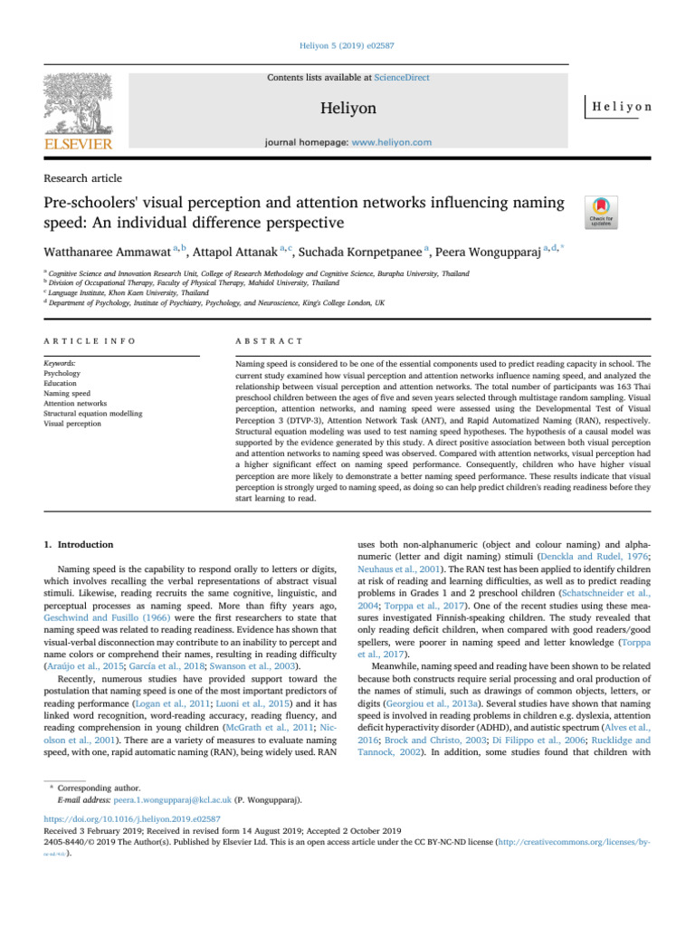 Pre-Schoolers Visual Perception and Attention Networks Influencing ...