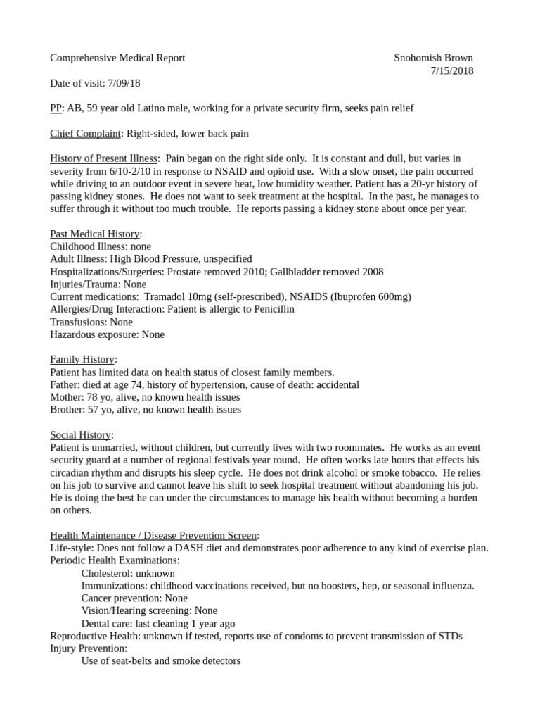 SnohomishBrown ComprehensiveMedicalReport | PDF | Back Pain | Clinical ...