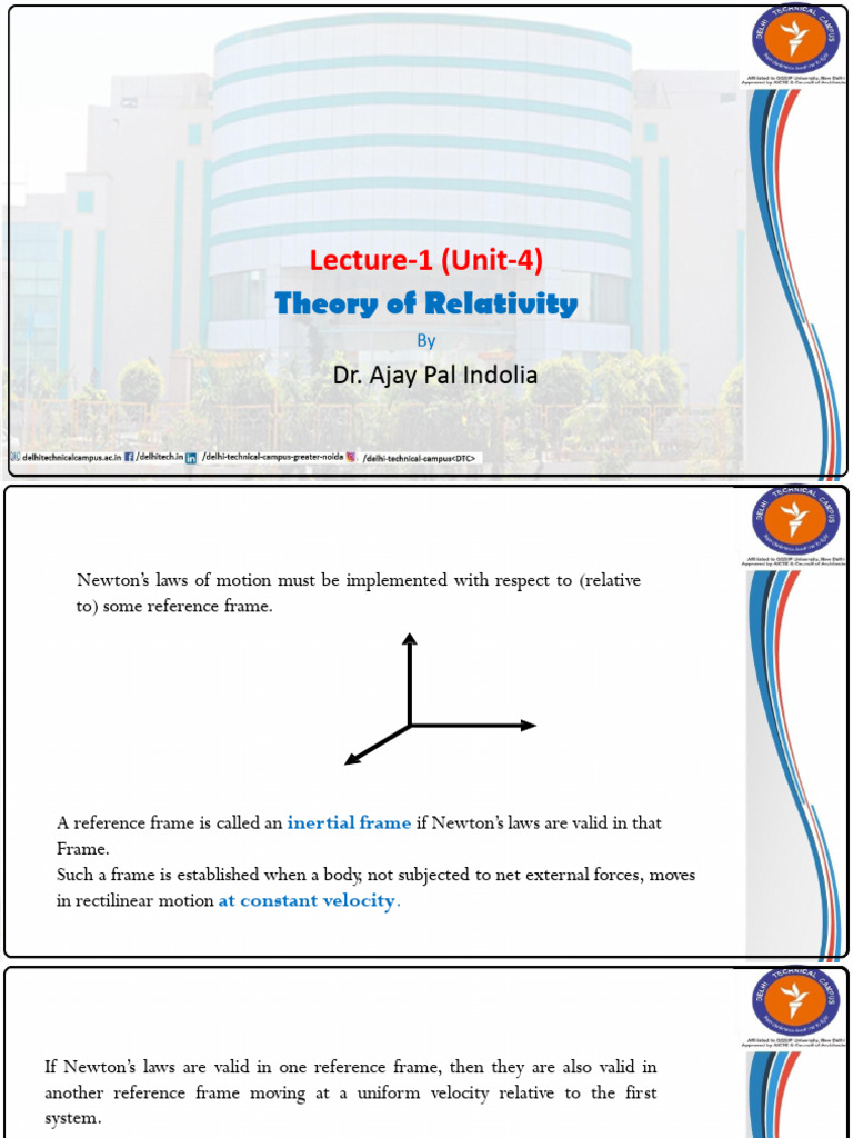 Unit-4 PPT Theory of Relativity | PDF | Luminiferous Aether | Special Relativity