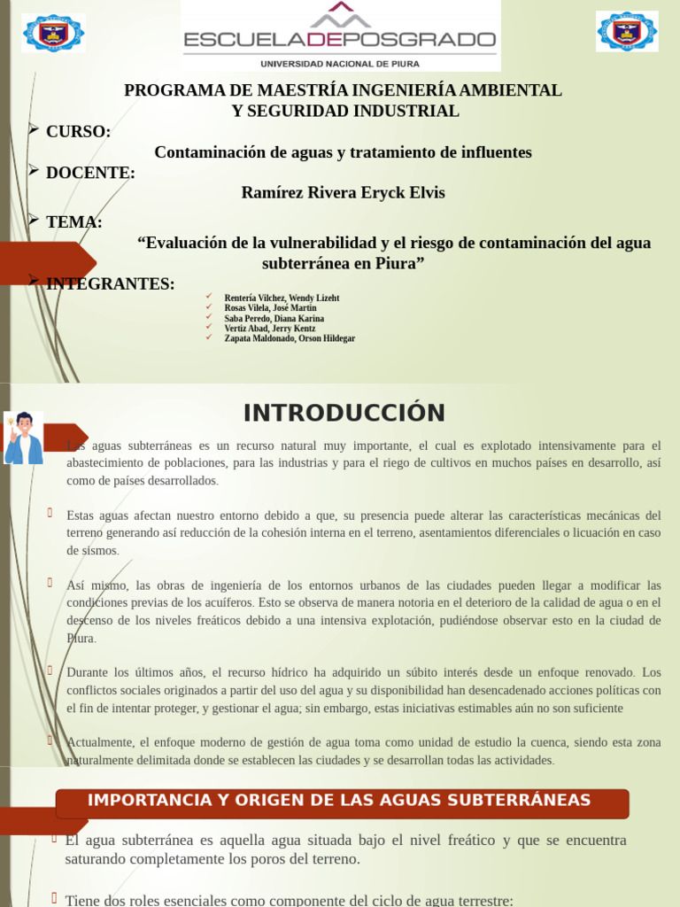 Evaluación de La Vulnerabilidad y El Riesgo de Contaminación Del Agua Subterránea en Piura-1 ...