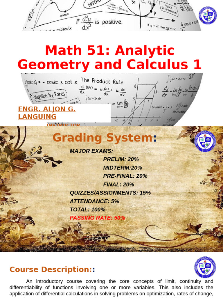Math 51 Introduction Grading System Etc | PDF | Integral | Derivative