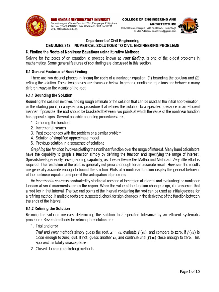 Module 6 Finding The Roots Of Nonlinear Equations Using Iterative Methods Part 1 Of 2 Pdf