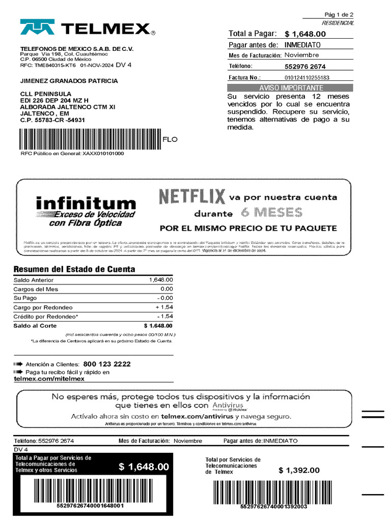 Recibo Telmex | PDF