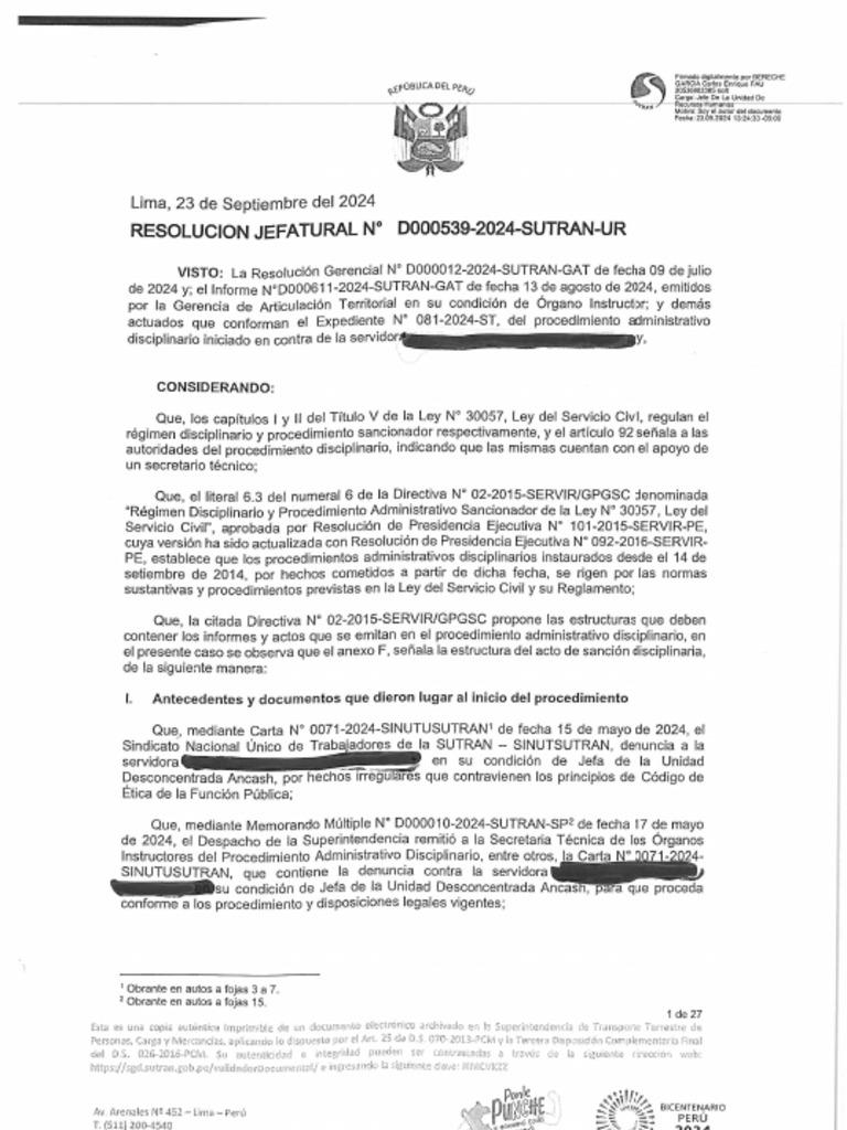 Sanción A Sheyla Villalobos SUTRAN - Ancash | PDF