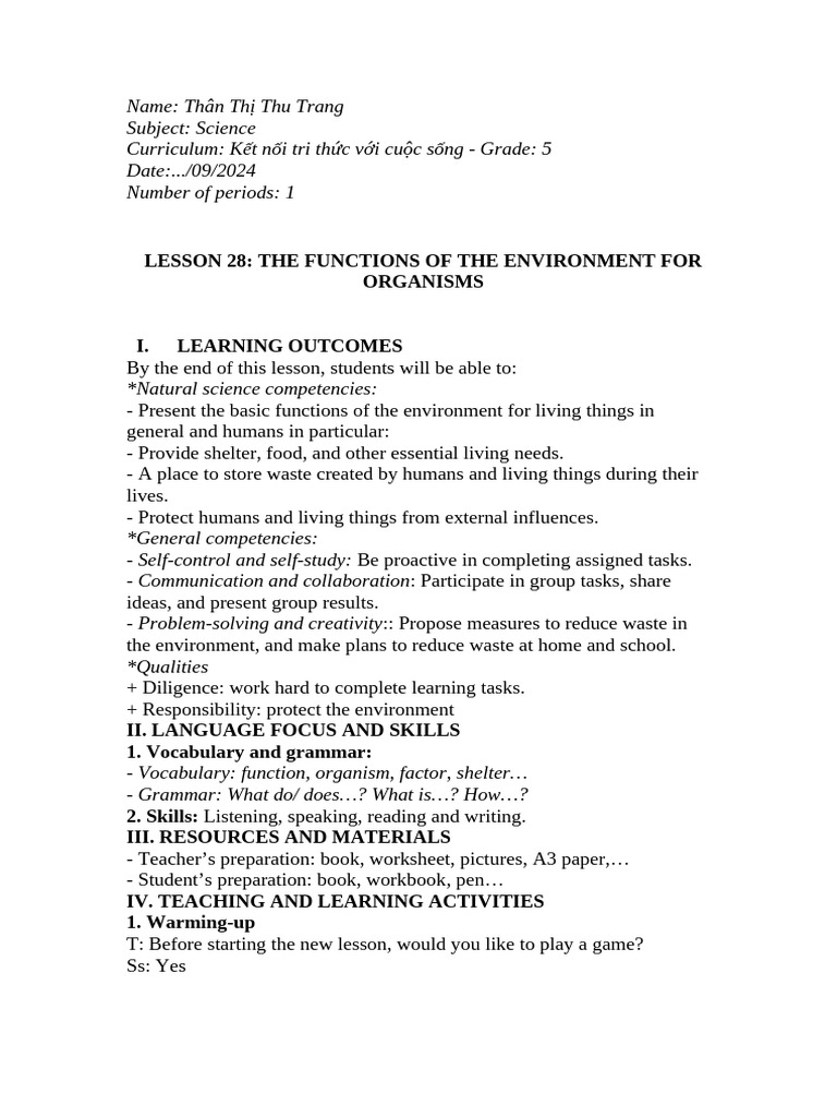29. Thân Thị Thu Trang - Grade 5 - Lesson 28 - The functions of the ...