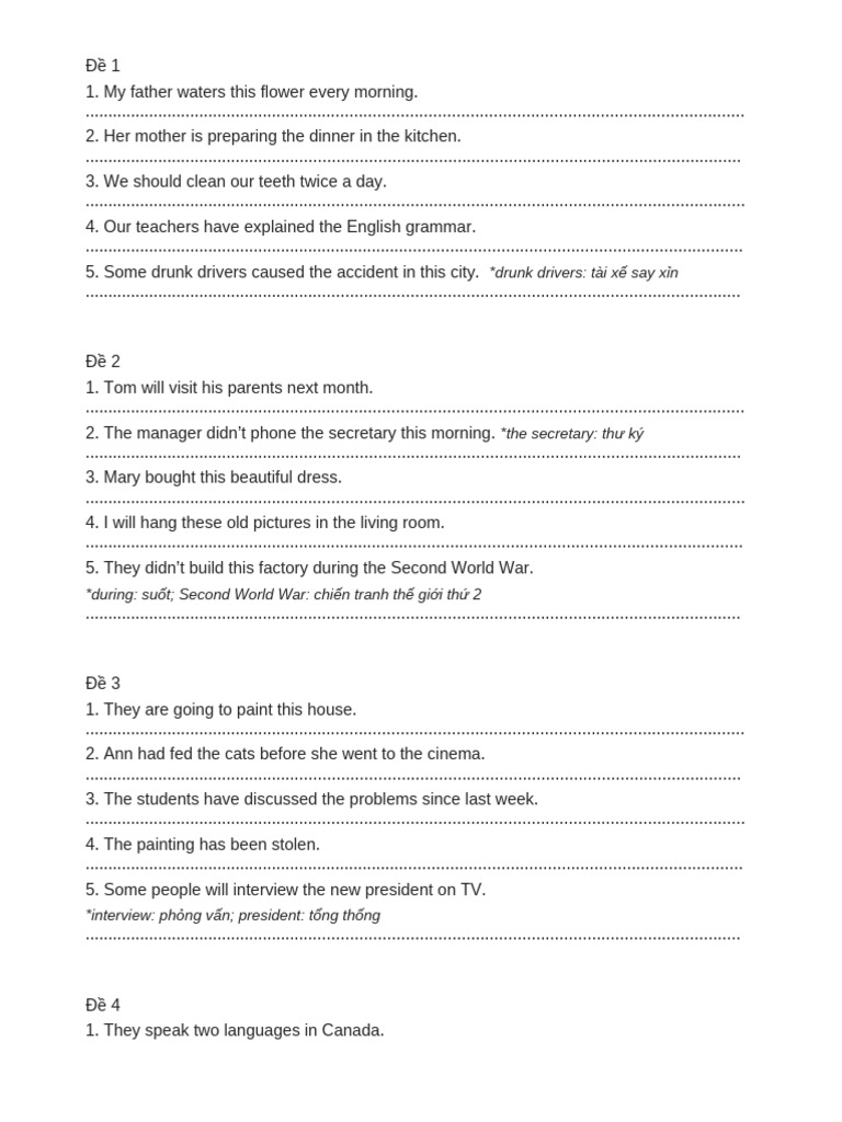 English Grammar Practice Exercises | PDF | Cooking, Food & Wine