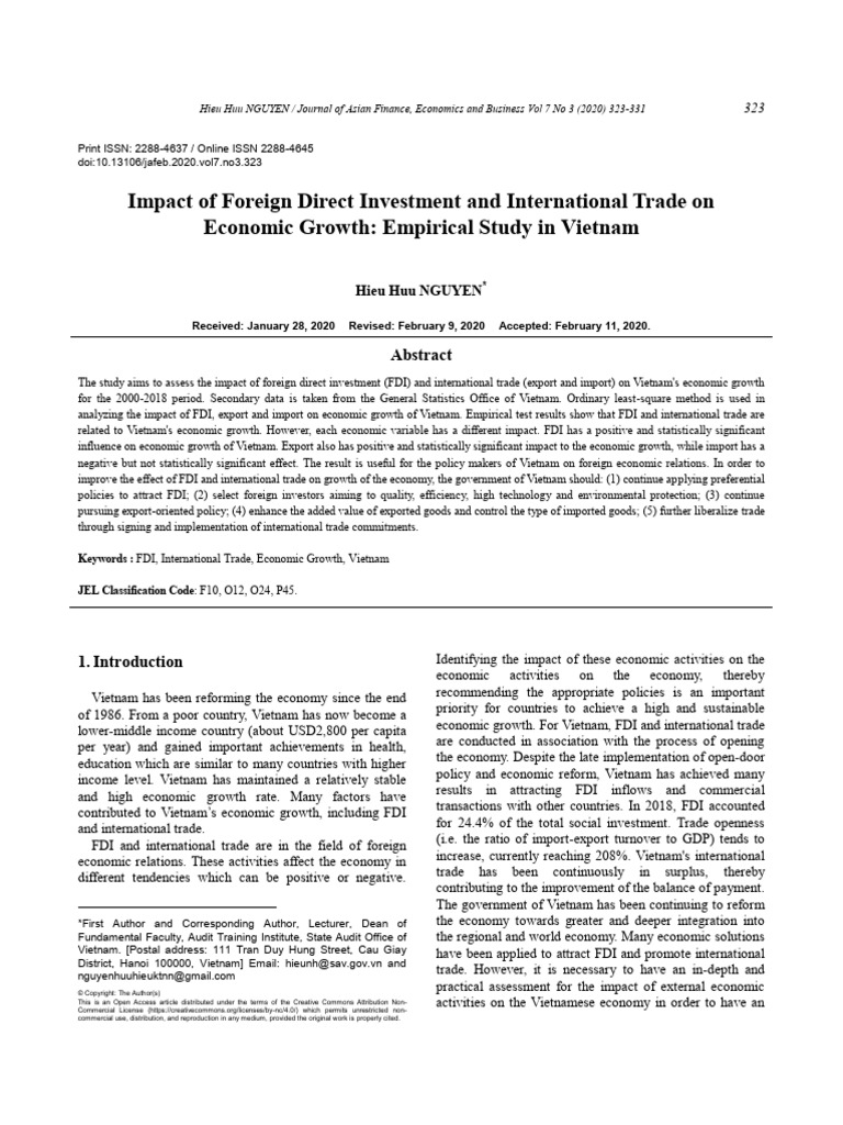 Impact of Foreign Direct Investment and International Trade On Economic Growth - Empirical Study ...