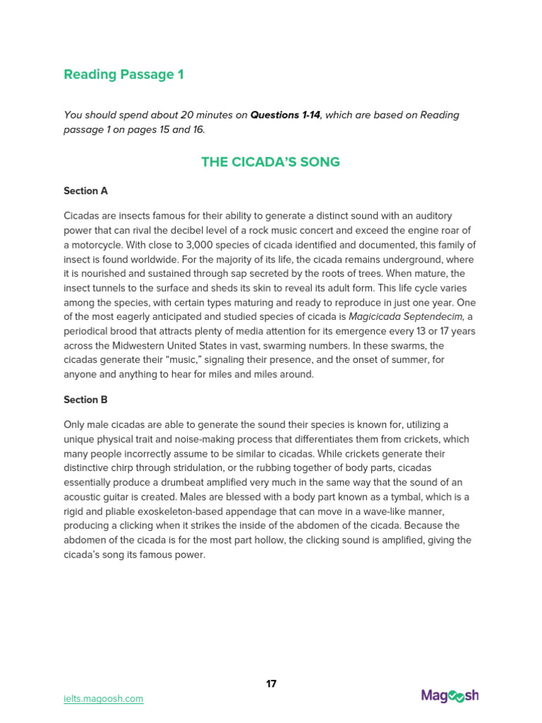 IELTS Practice Test (1) - 17-20 | PDF | Insects | Predation