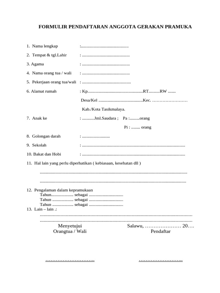 MINSAT - 2 Formulir Pendaftaran Anggota | PDF | Gaya Hidup