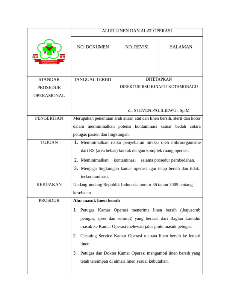 Prosedur Linen & Alat Operasi | PDF | Kesehatan Holistik | Teknologi ...