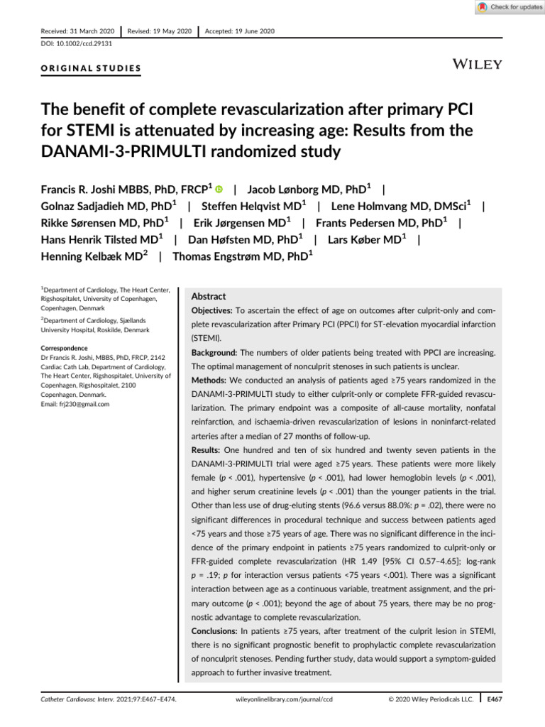 Age Impact on Revascularization in STEMI | PDF | Myocardial Infarction ...